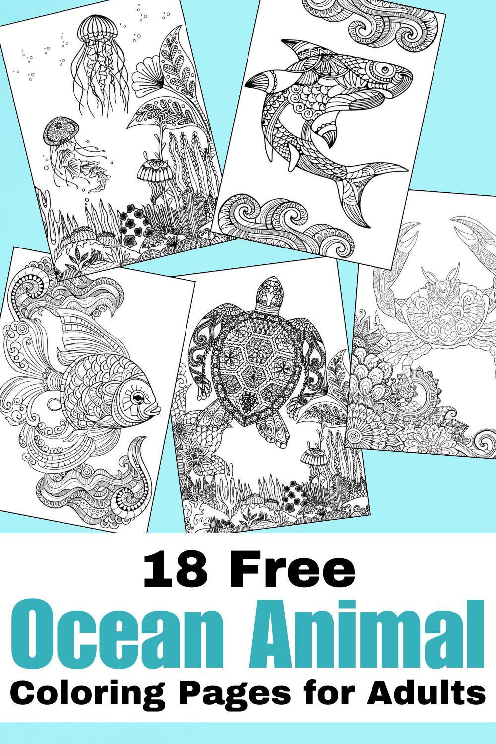 Free Ocean Animals Coloring Pages for Adults - Aunty Michelle's